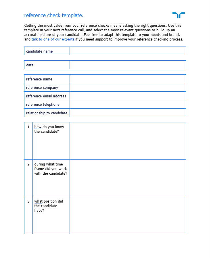 download | reference check question template